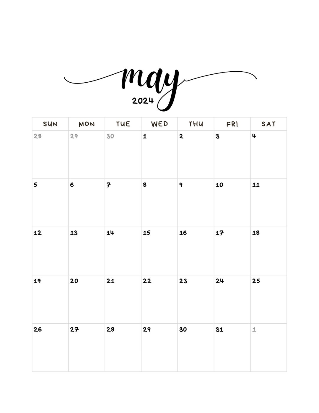 Editable May 2024 Calendar Printable Digital Download PDF Vertical ...