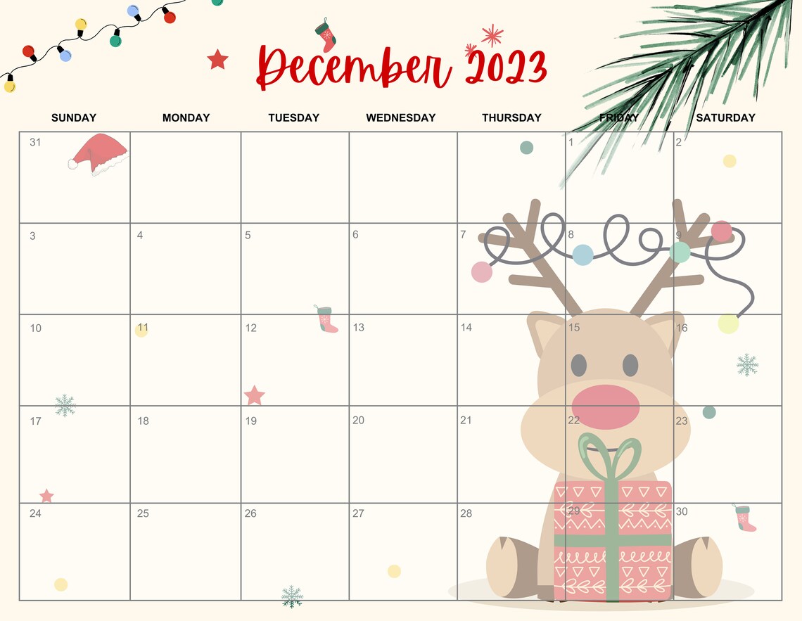 December 2023 Calendar Printable Digital Download PDF - Etsy