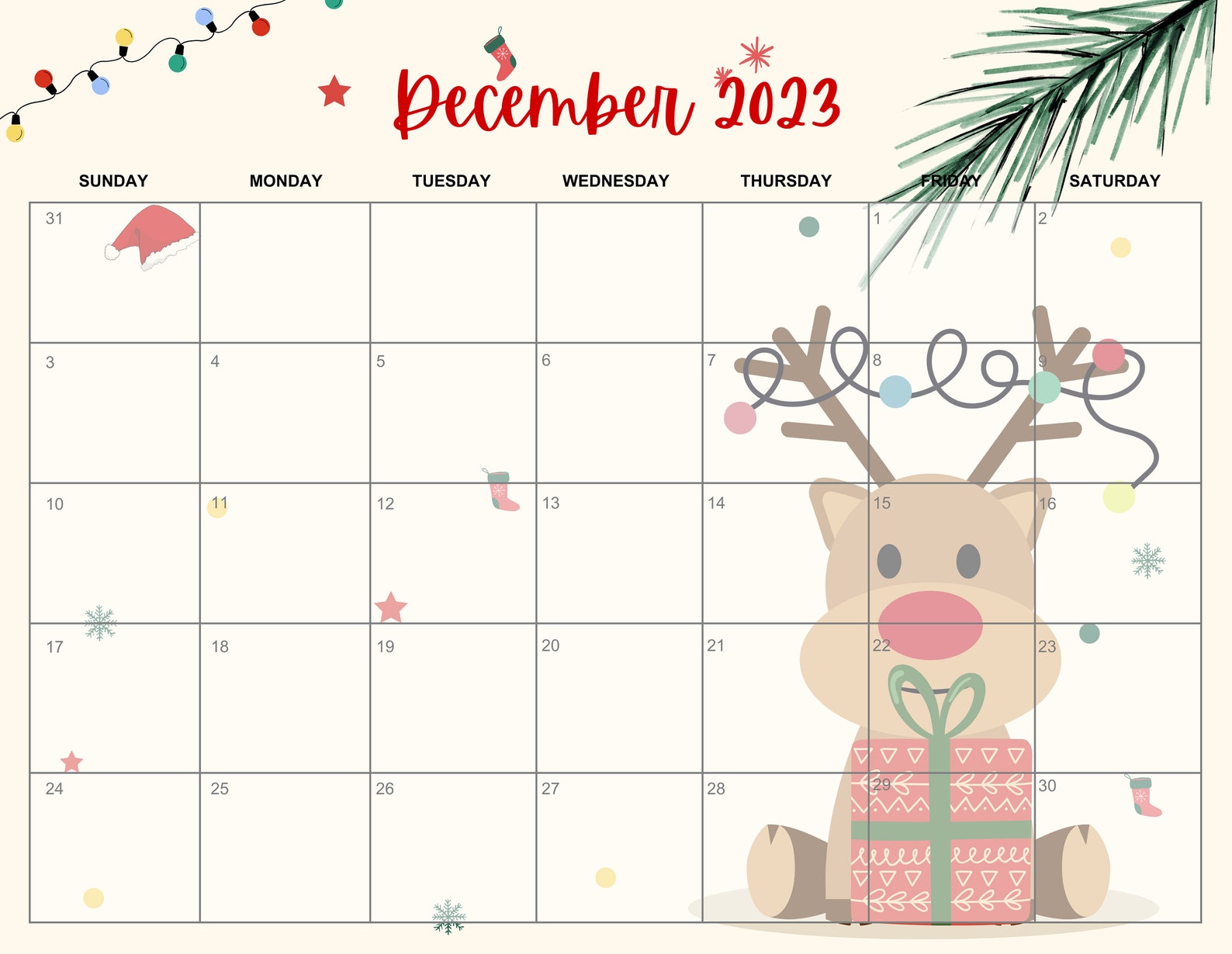 December 2023 Calendar Printable Digital Download PDF - Etsy