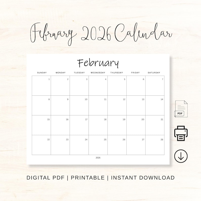 Februar 2026 Kalender zum ausdrucken in digitaler Form zum Downloaden ...