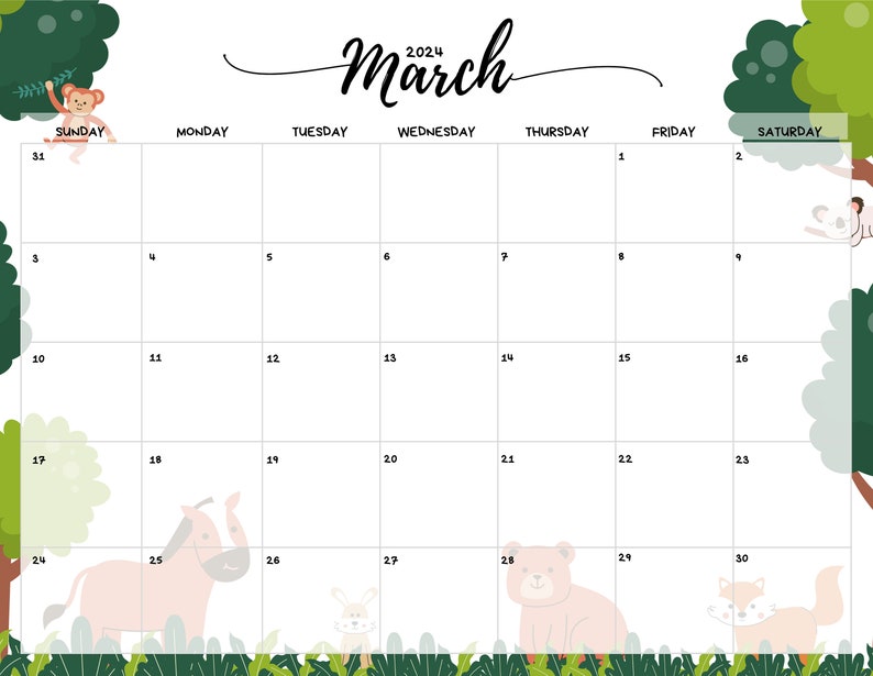 March 2024 Calendar Printable Digital Download PDF - Etsy