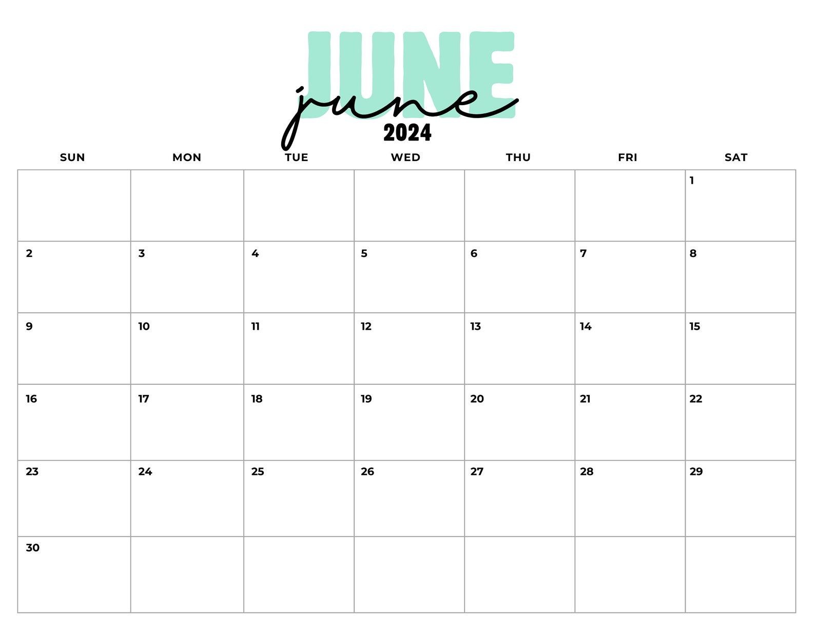 June 2024 Calendar Printable Digital Download PDF, Self-care Planner to ...