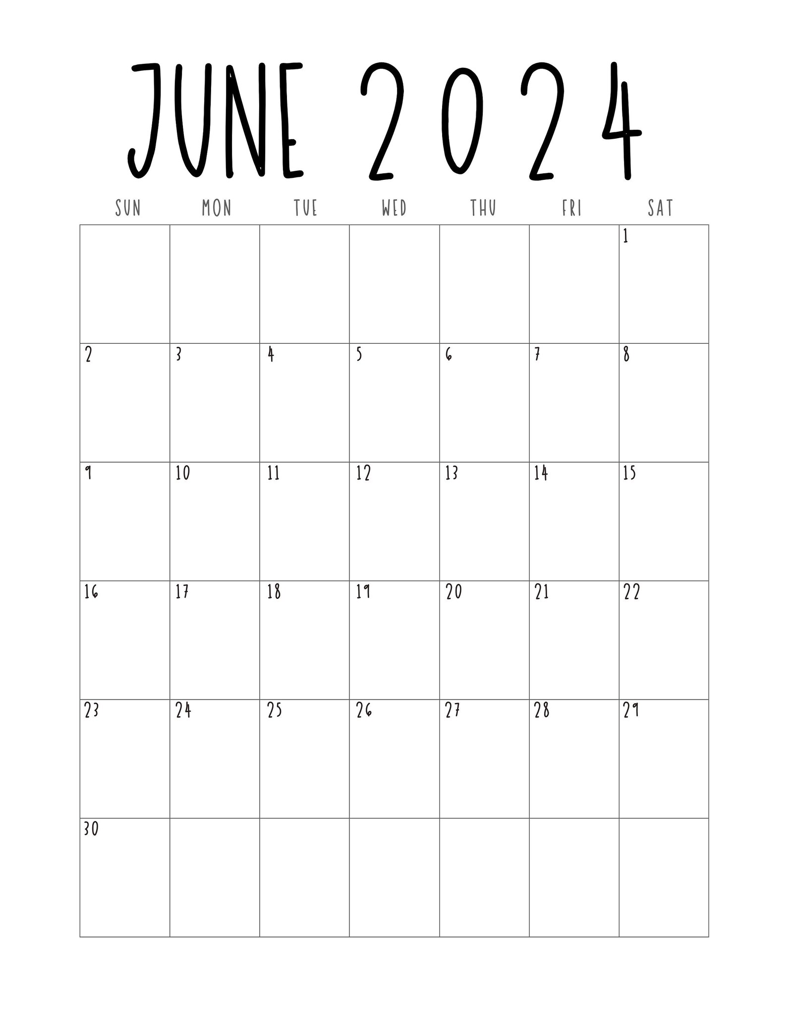 June 2024 Calendar Printable Digital Download PDF Vertical Simple ...