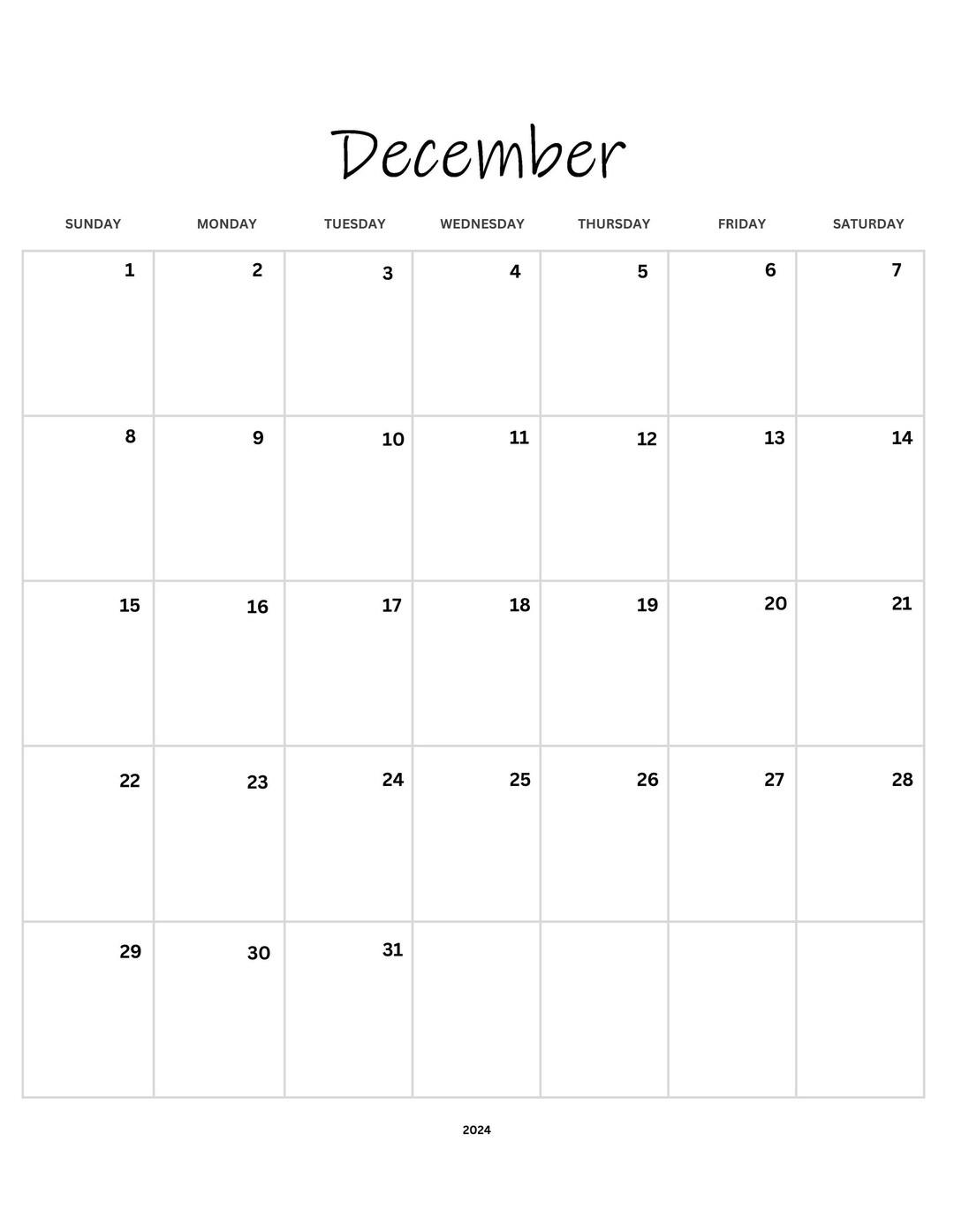 December 2024 Calendar Printable Editable Monthly Planner Instant ...