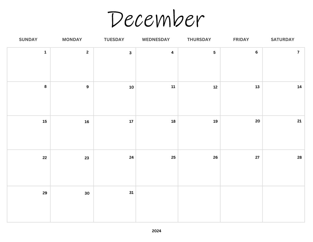 December 2024 Calendar Printable Digital Download PDF, Planner for ...