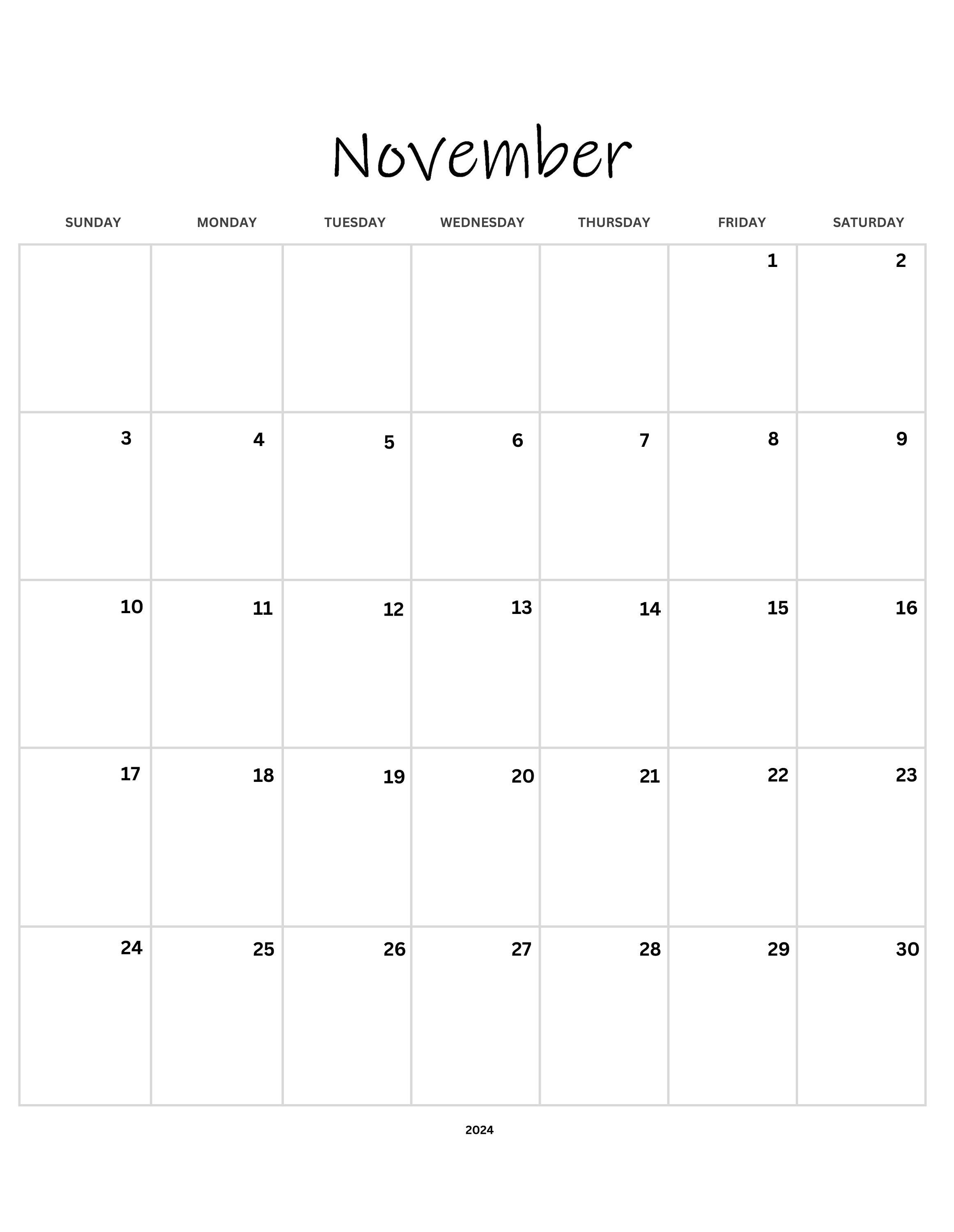 Editable November 2024 Calendar Printable Digital Download PDF Vertical ...
