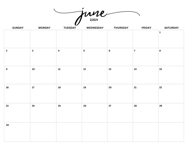 Editable June 2024 Calendar Printable Digital Download PDF - Etsy Australia