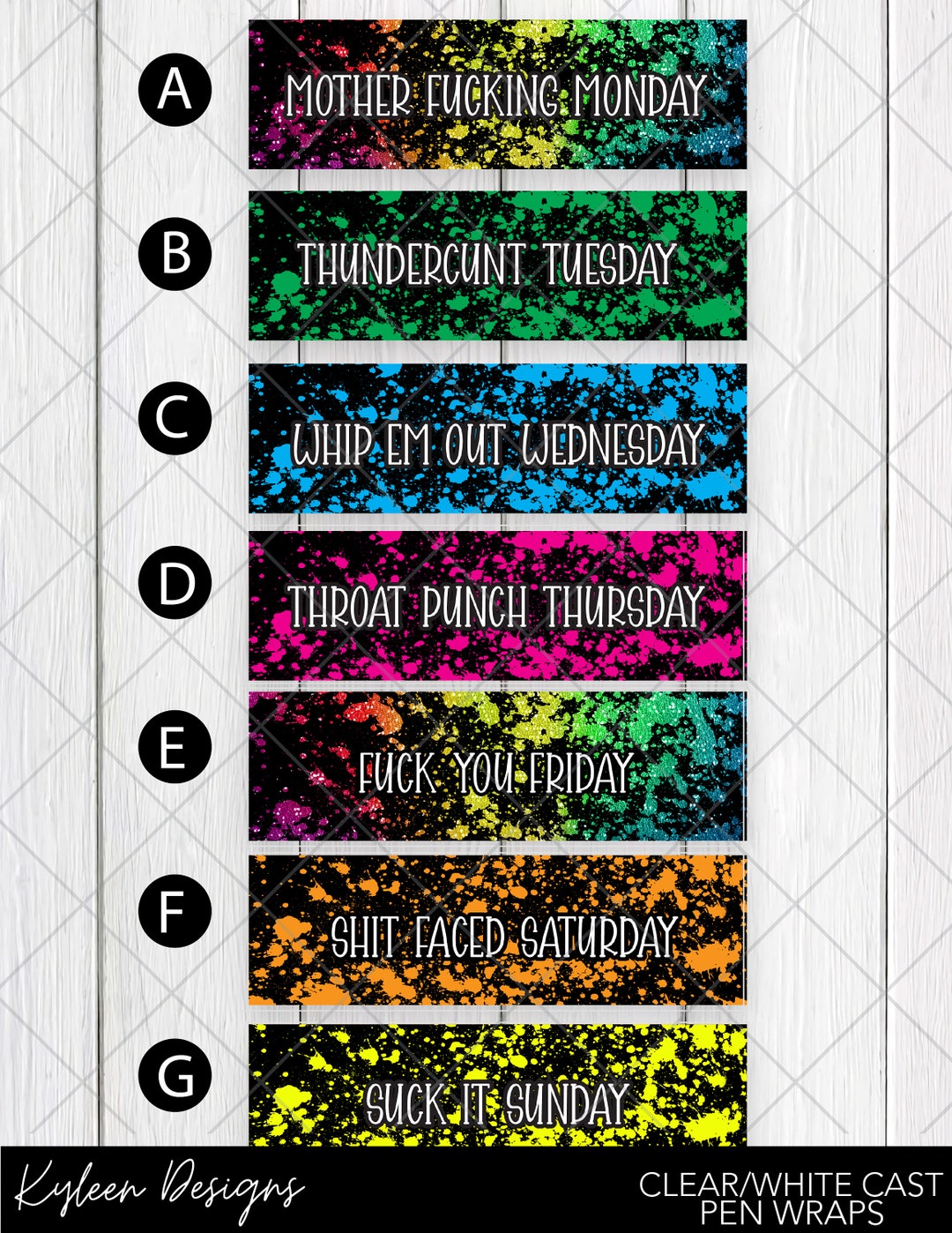 WHITE or CLEAR Cast VINYL Pen Wraps-days of the Week - Etsy