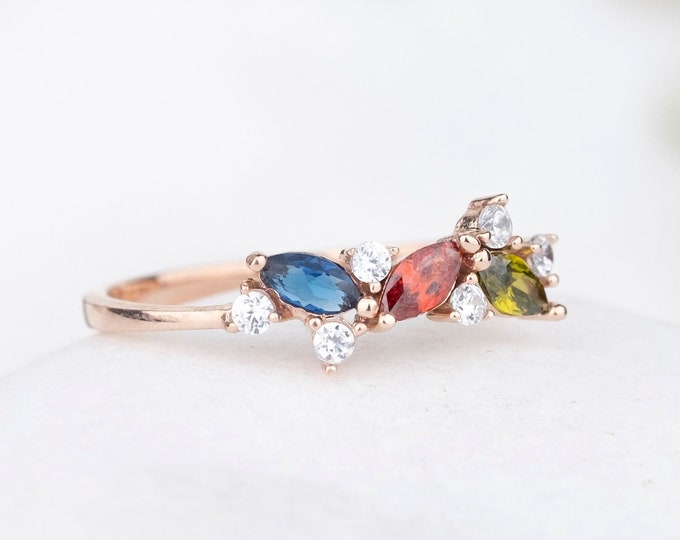 Dual Stone Ring, Cuff Ring, Gold Birthstone Ring, Stacking Ring ...