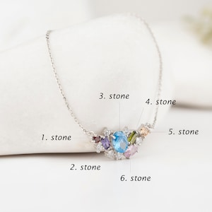 Multi-cutting Gemstone 6 Birthstones Necklace, Handmade Jewelry, Unique Design, Family Baguette ...