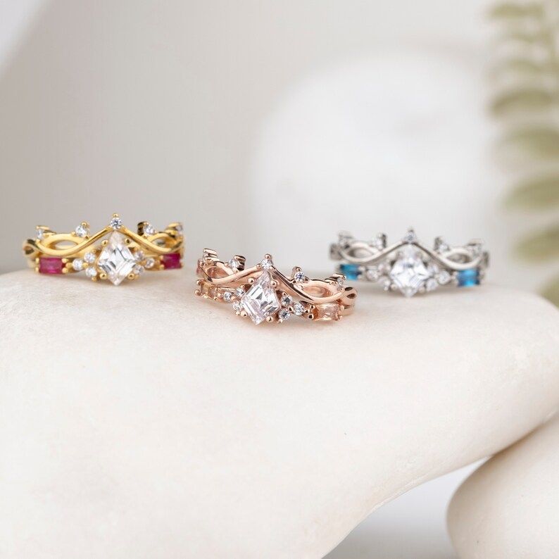 Baguette Birthstone Ring, Engagement Ring, Kite Cut Ring, Two Ring Set ...