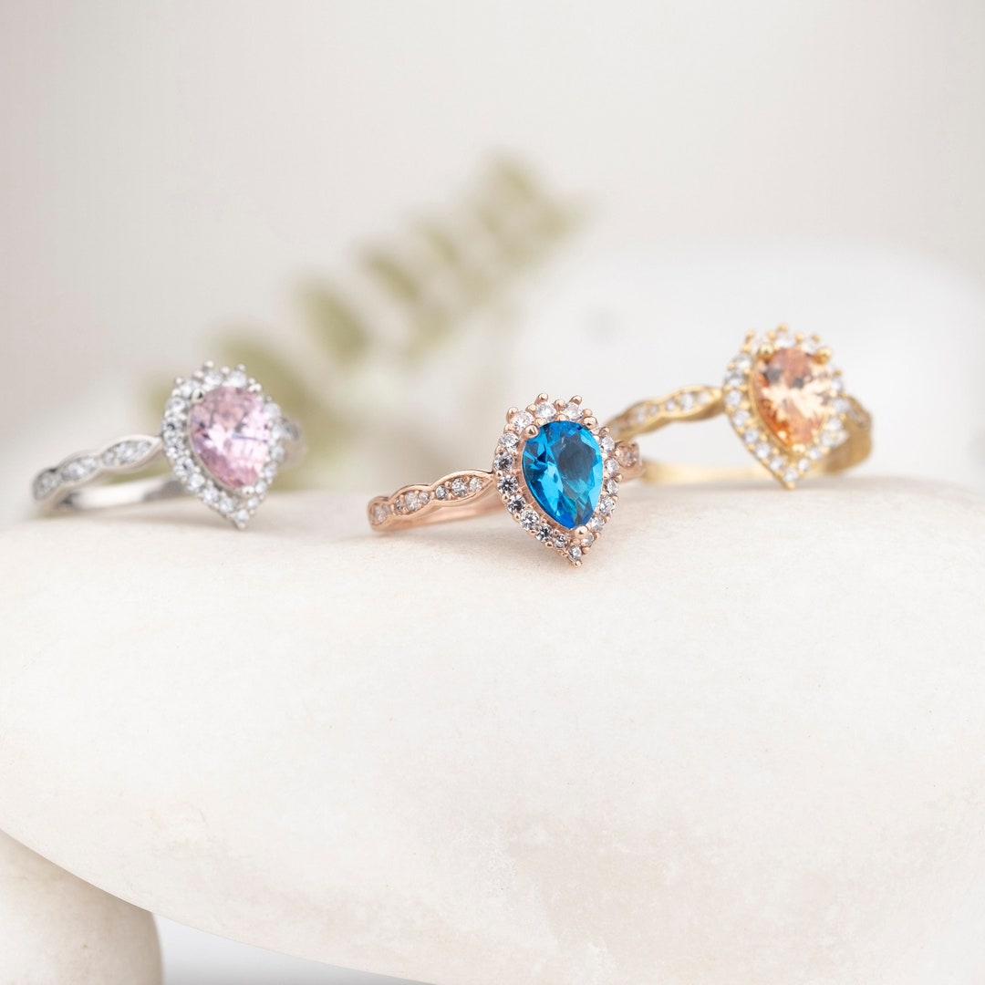 Pear Birthstone Ring, Vintage Style Engagement Birthstone, Mother Ring ...