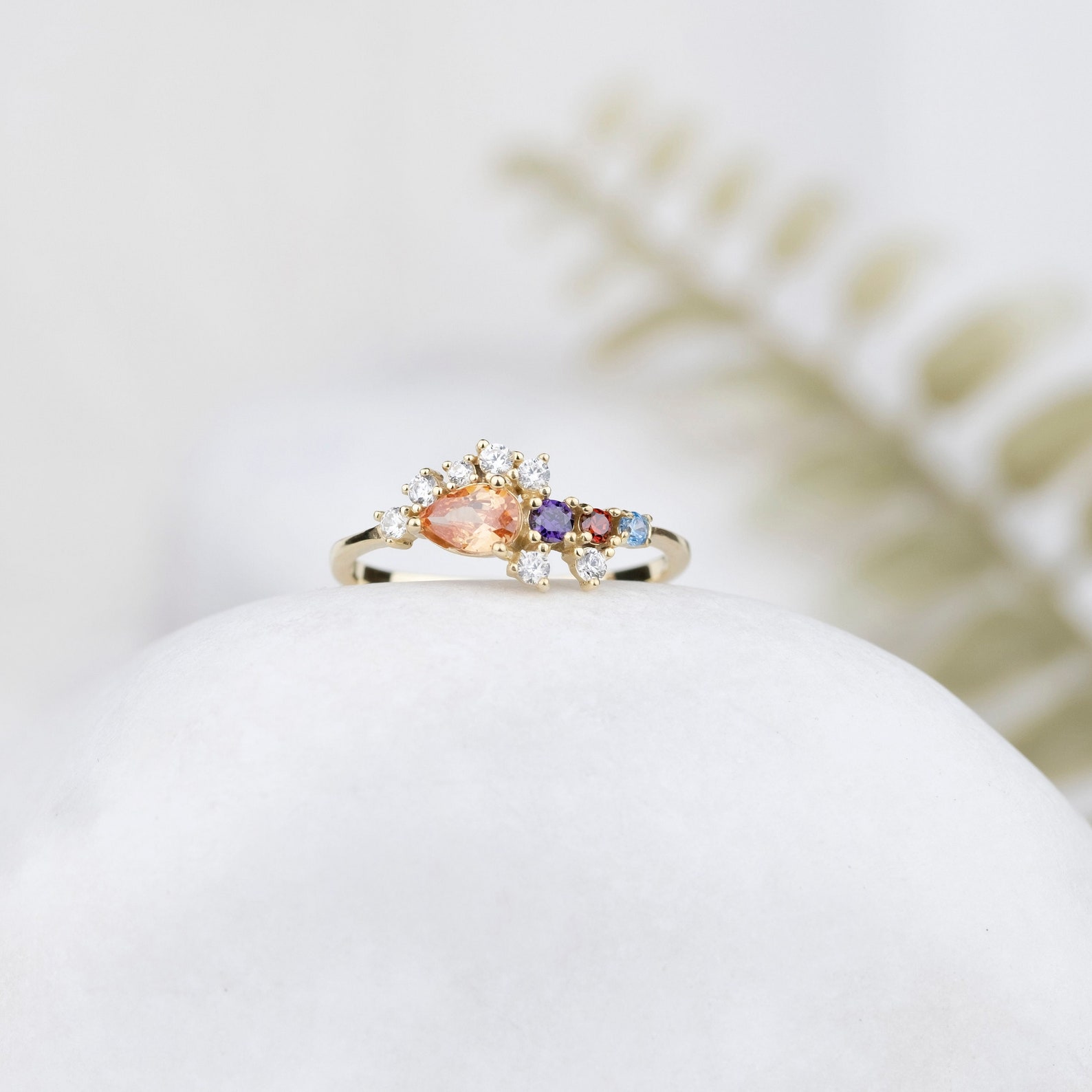 Handcrafted Multi-gemstone Ring 4 Birthstones Ring Unique - Etsy