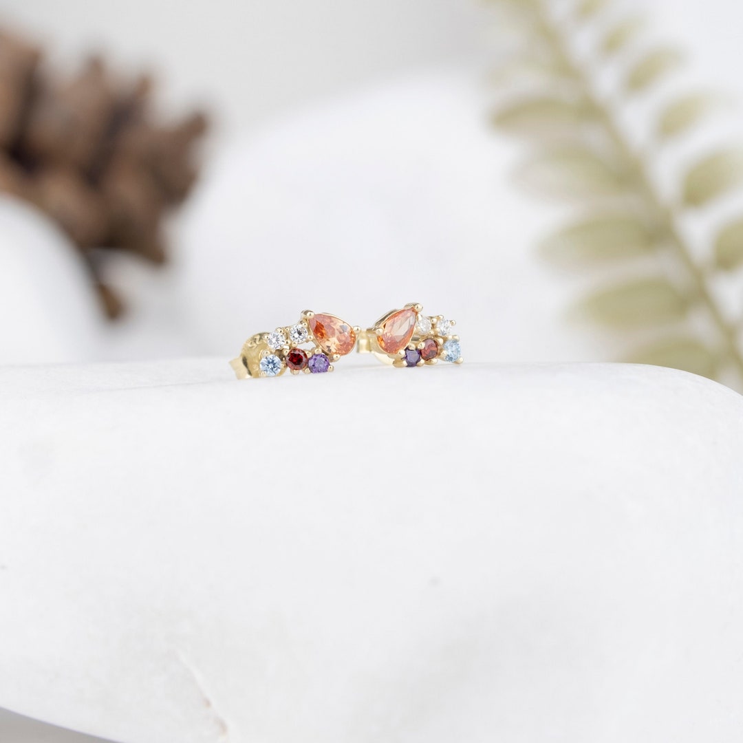 Handcrafted Sterling Silver Pear Birthstone Earrings, Family Gemstone ...