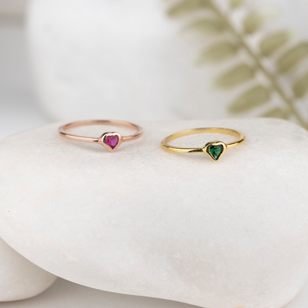 Dainty Heart Birthstone Ring, Family Birthstone, Mother Grandma Ring ...