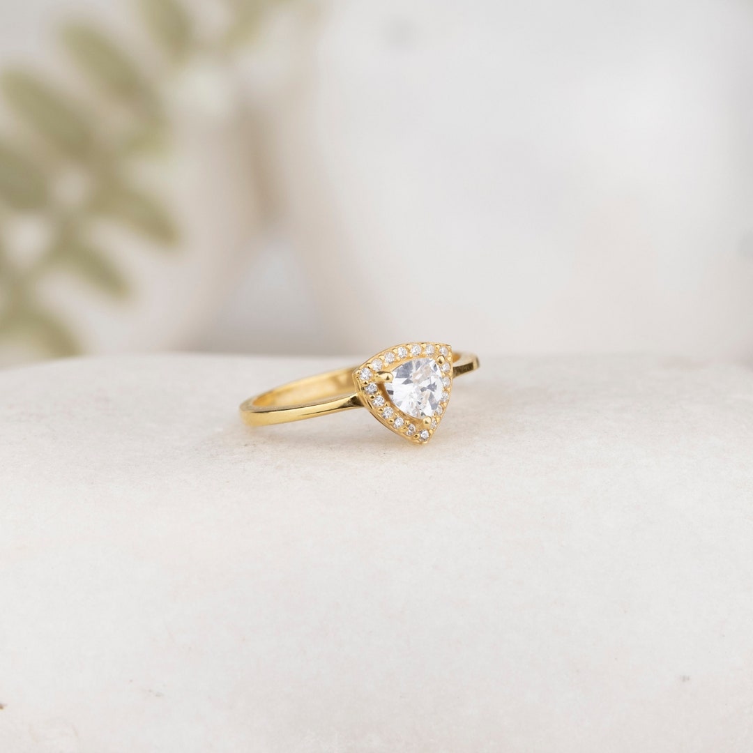 Triangle Trillion Cut Ring, Sterling Silver Ring, Engagement Ring ...