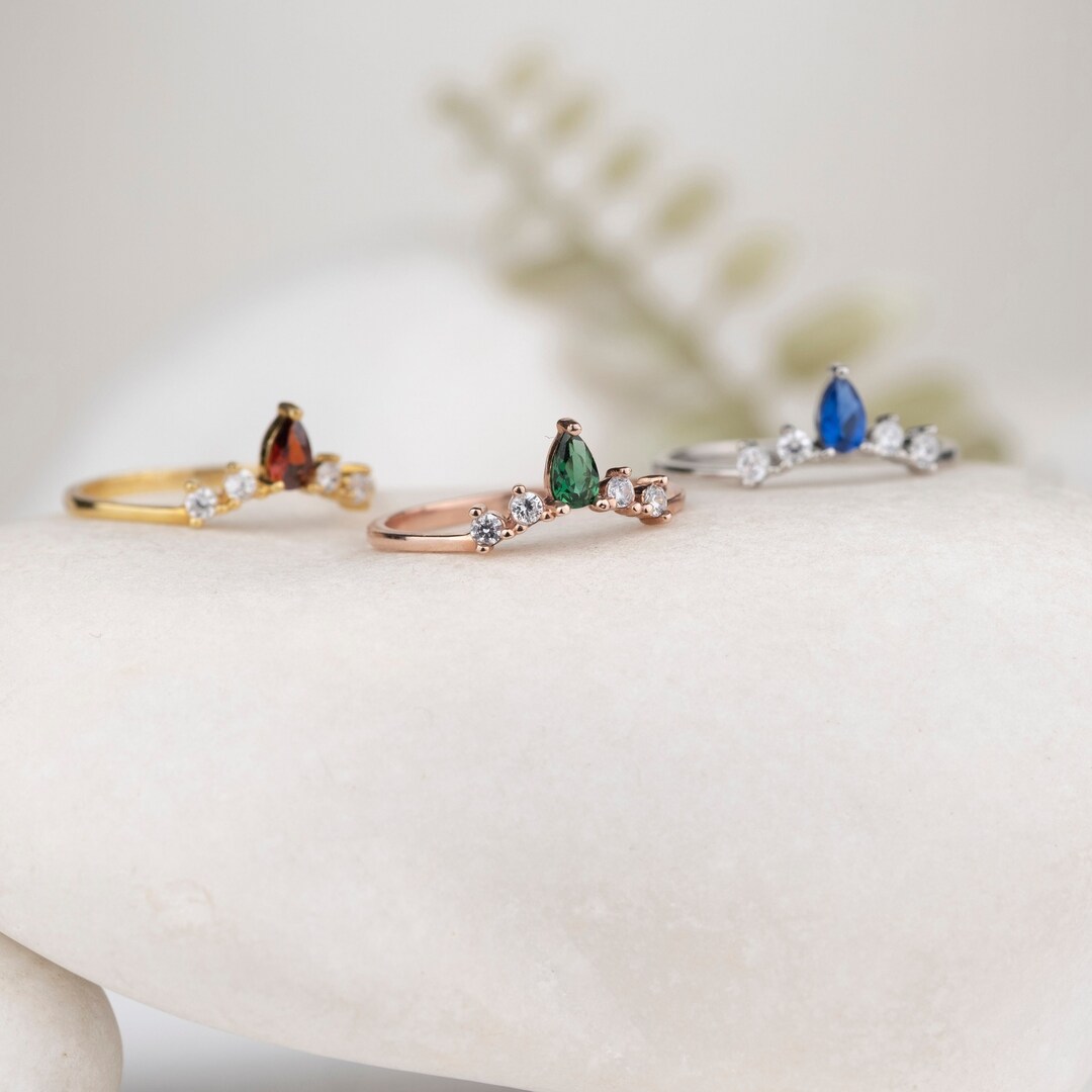 Pear Birthstone Ring, Minimalist Stackable Birthstone, Mother Ring Gift ...