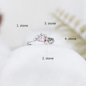 Handcrafted Multi-gemstone Ring, 4 Birthstones Ring, Unique Dainty ...