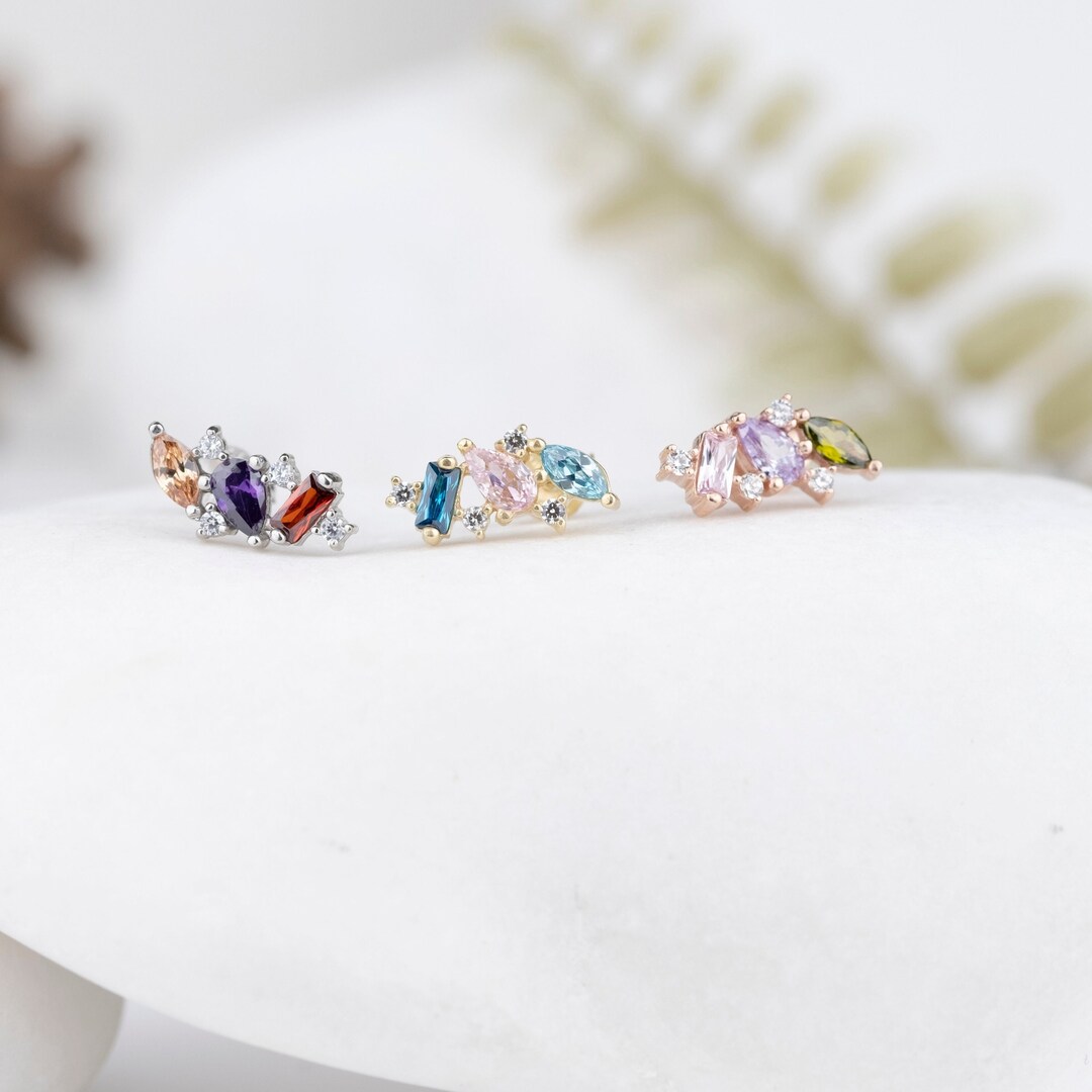Handmade Sterling Silver Birthstone Earrings, Baguette Marquise ...