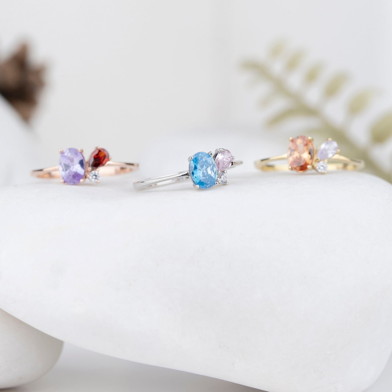 Oval & Drop Birthstone Ring Minimalist Birthstone Mother - Etsy