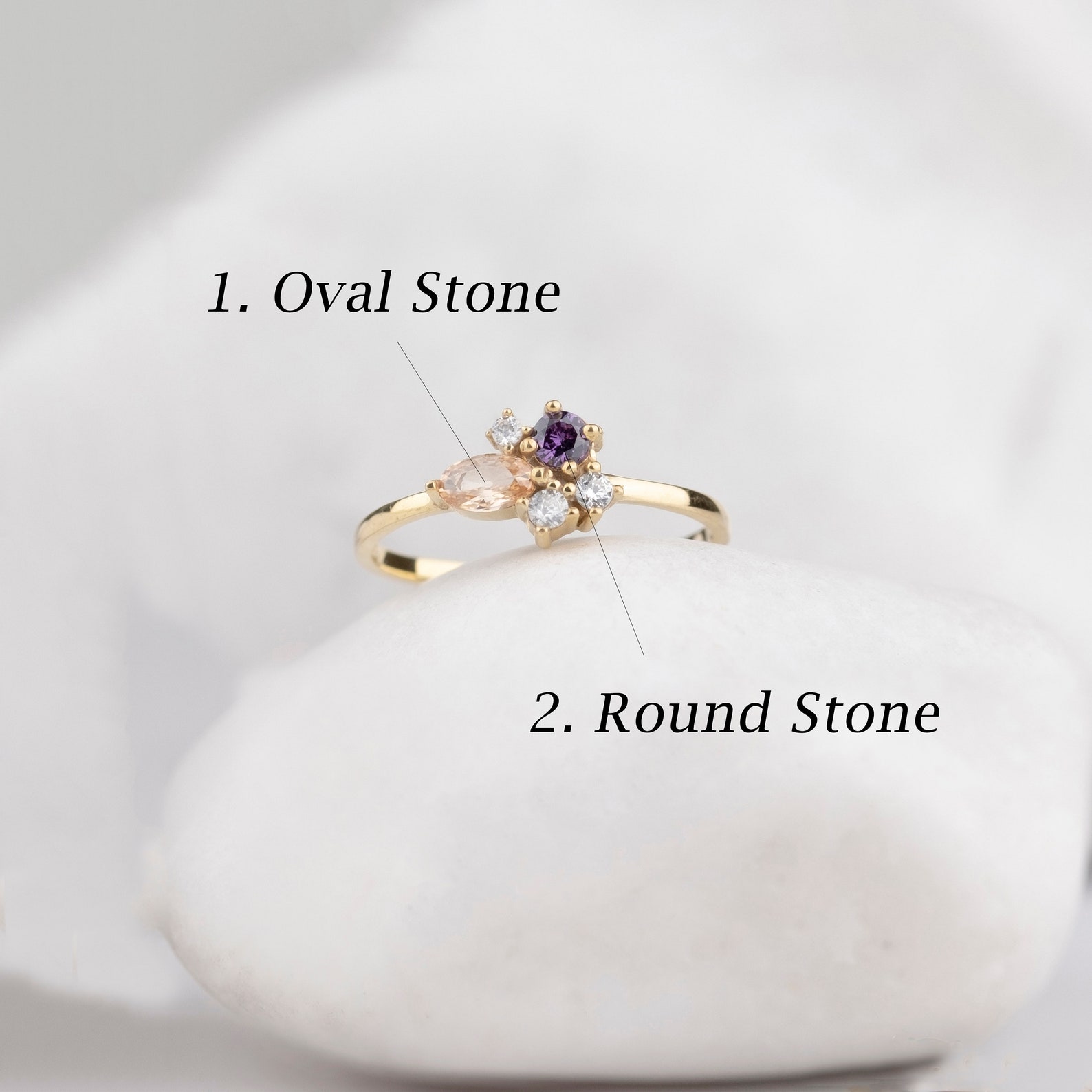 Oval Birthstone Ring, Minimalist Birthstone, Mother Family Ring, Real ...