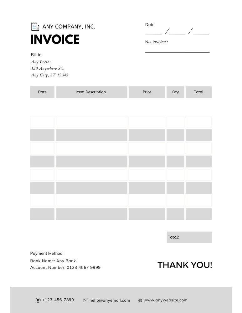 Template for Invoices Print-ready PDF Commercial Invoice - Etsy