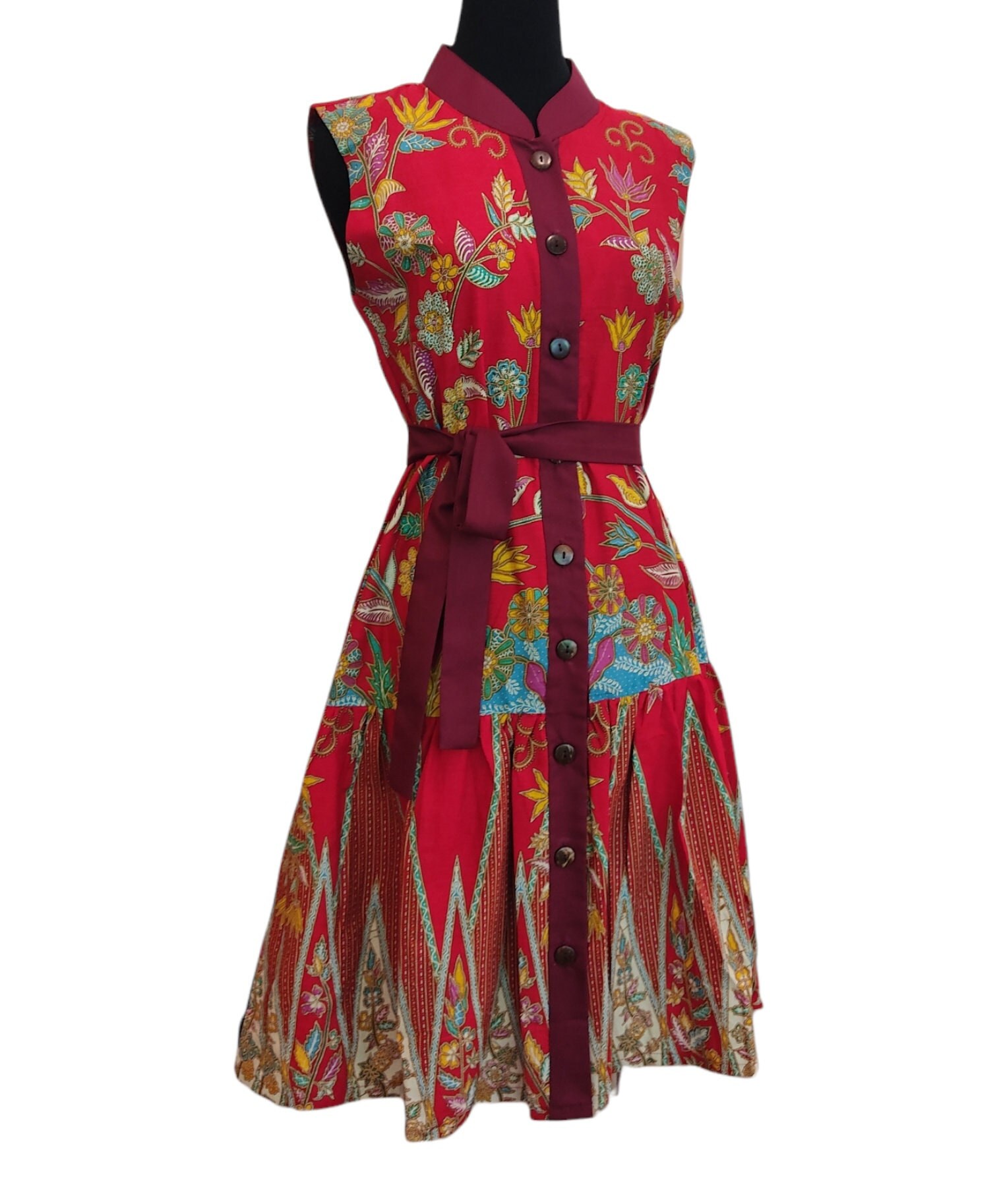 Batik Short Dress in Cheongsam Neck for Women - Etsy