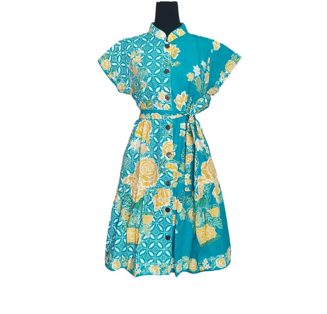 Cheongsam Neck Batik Dress With Ramples Line. - Etsy