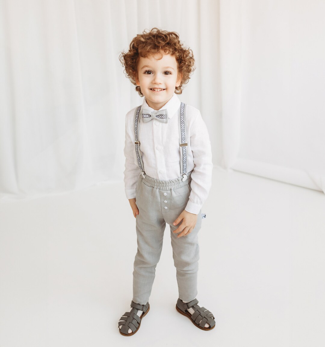 4 Pcs Boy's Linen Suit Set – Toddler Formal Wear With Suspenders - Etsy