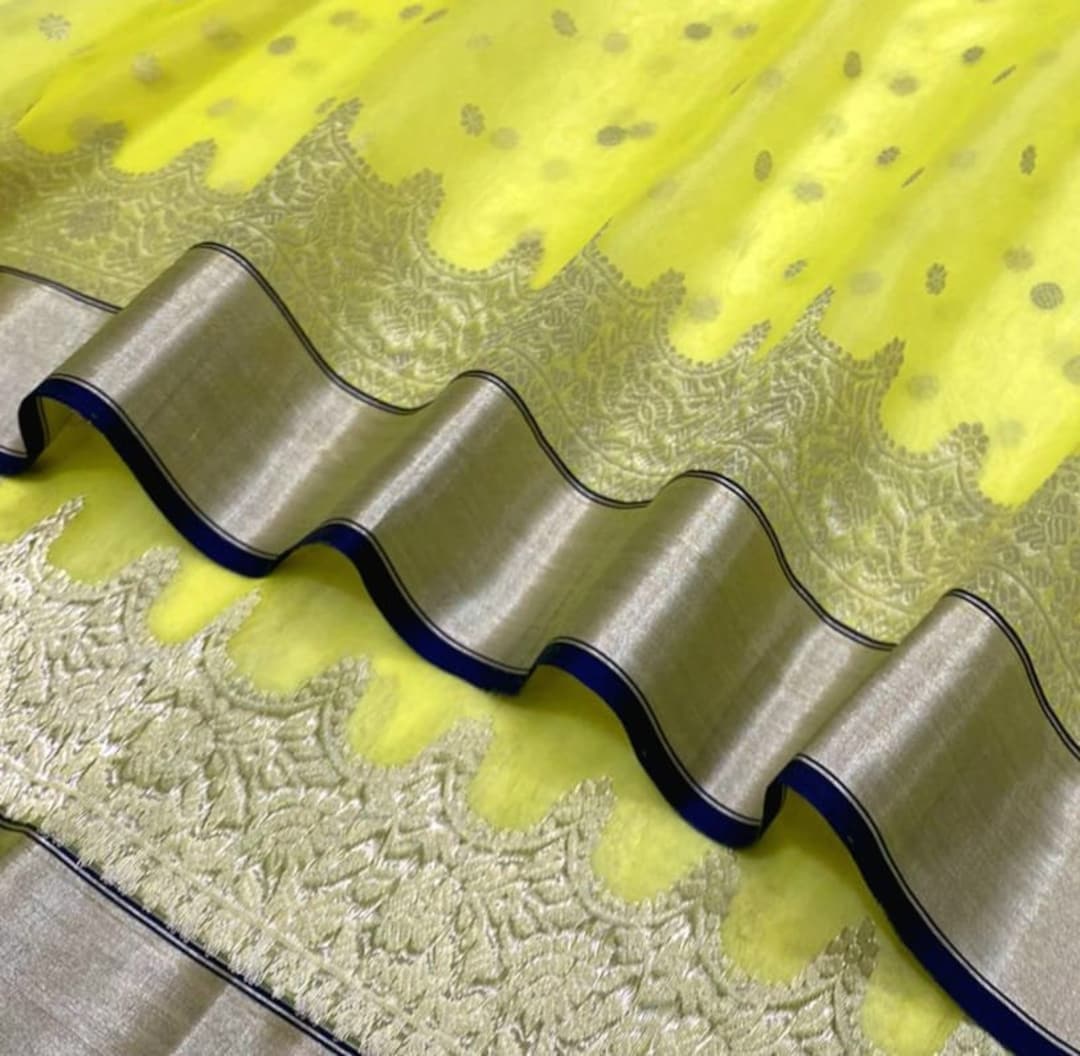 Beautiful Saree in Lemon Colour With Silver Zari in Chanderi Handloom ...