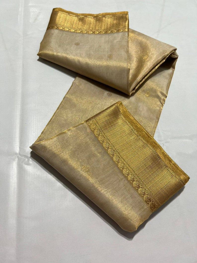 Beautiful Saree in Gold Tissue Zari With Gold Zari Border. - Etsy
