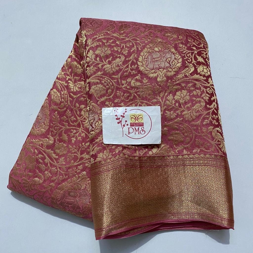 Beautiful Saree in Onion Pink Colour on Pure Crepe Mysore Silk - Etsy
