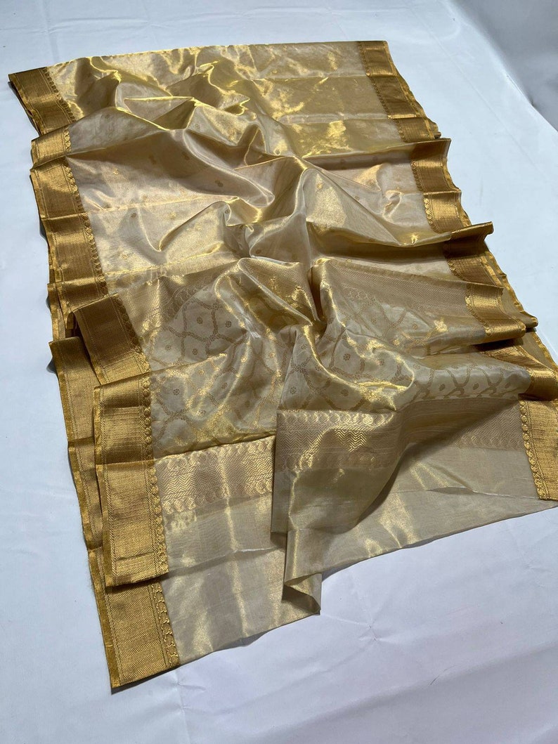 Beautiful Saree in Gold Tissue Zari With Gold Zari Border. - Etsy