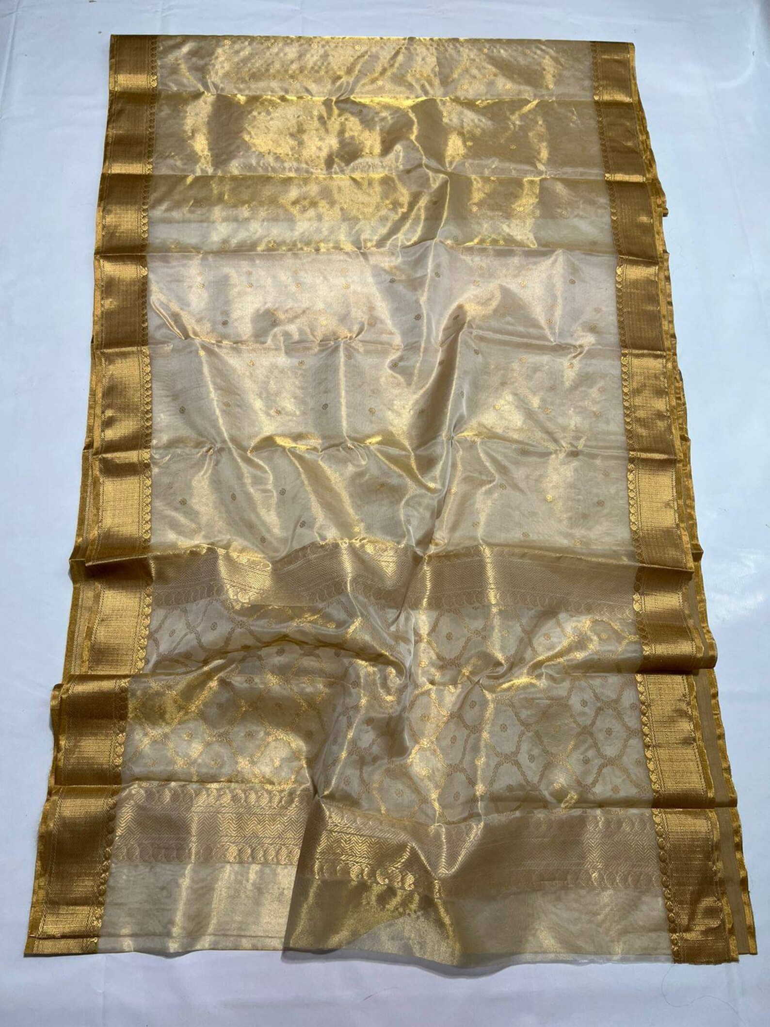 Beautiful Saree in Gold Tissue Zari With Gold Zari Border. - Etsy