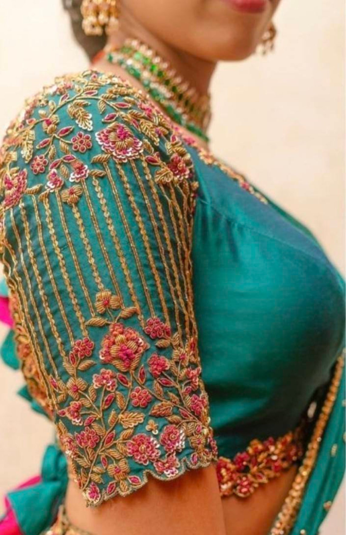 Exclusive Teal Green Handwork Blouse on Pure Silk Fabric.. - Etsy