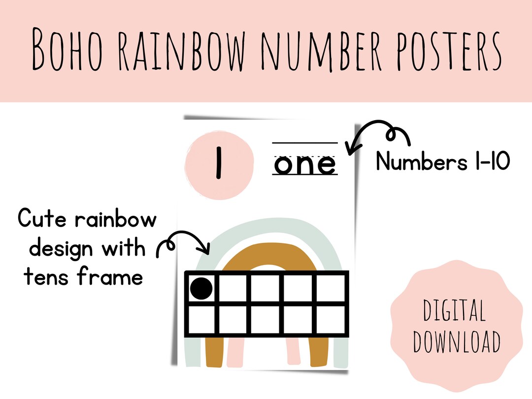 Rainbow Number Posters | Boho Classroom Decor | Rainbow Classroom ...