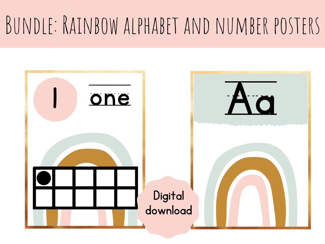 BUNDLE: Rainbow Number Posters and Rainbow Alphabet Letters | Boho ...