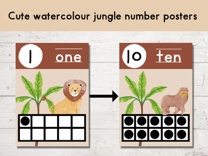 Cute Watercolour Jungle Animal Number Poster | Classroom Poster ...