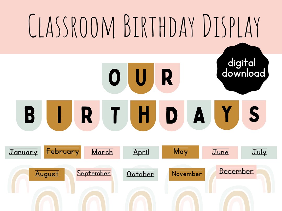 Classroom Birthday Display | Classroom Decor | Boho Classroom | Rainbow ...