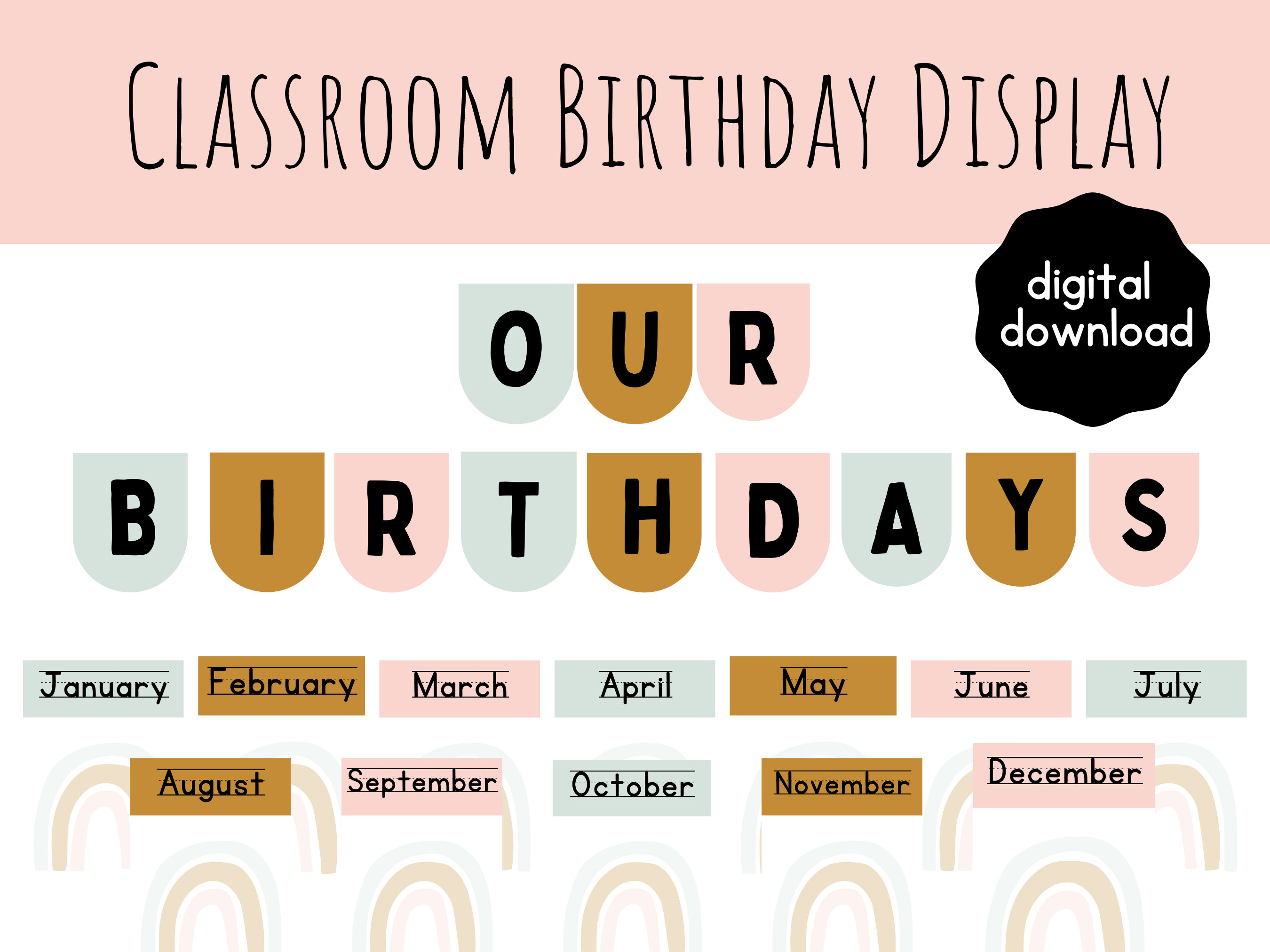 Classroom Birthday Display | Classroom Decor | Boho Classroom | Rainbow ...