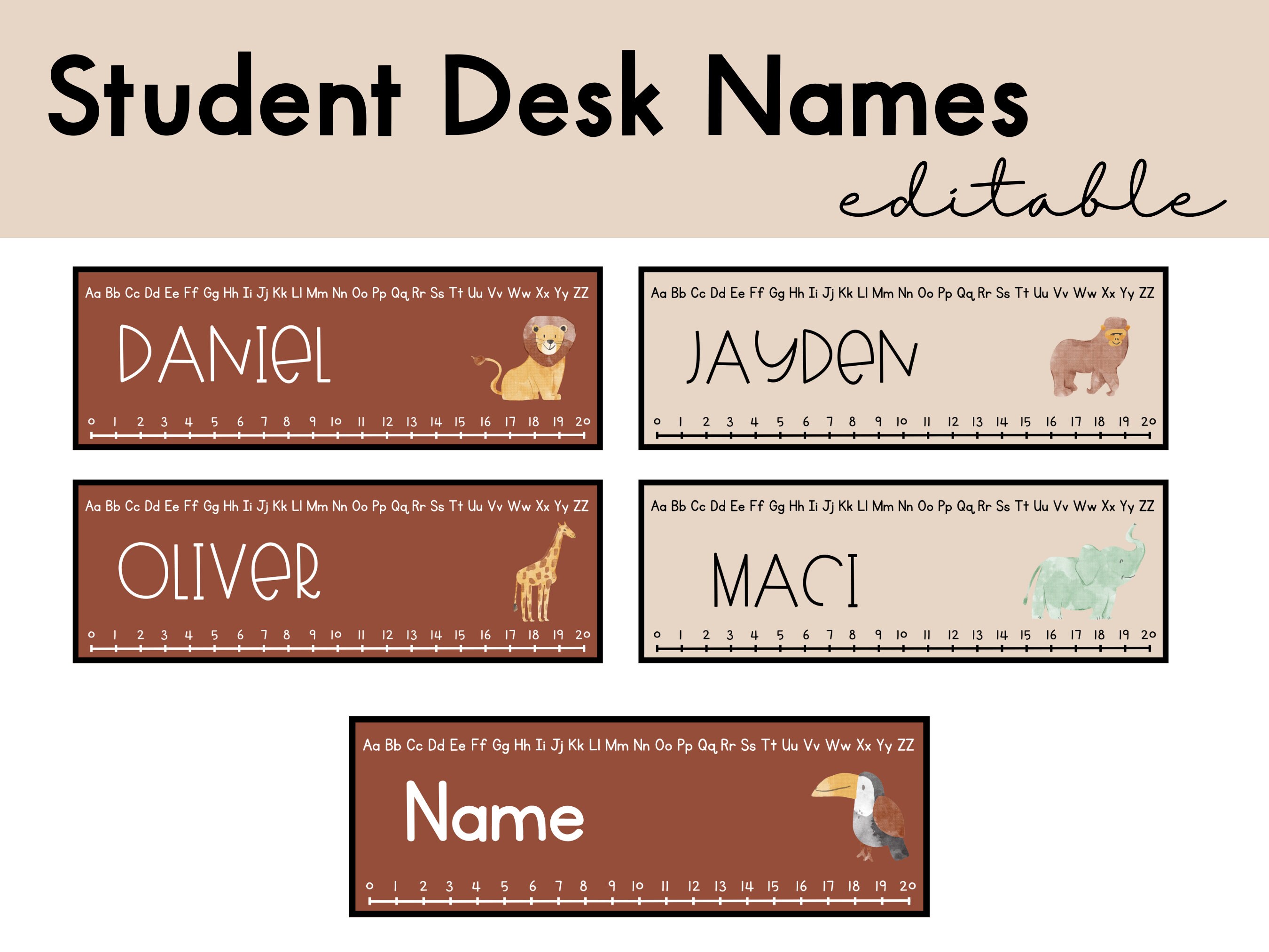 Student Desk Name Labels EDITABLE | Desk Number Line | Alphabet ...
