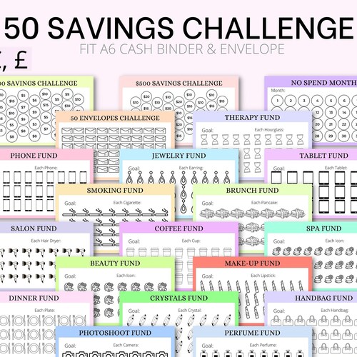 Printable A6 Savings Challenge Bundle Cash Envelope Insert A6 - Etsy