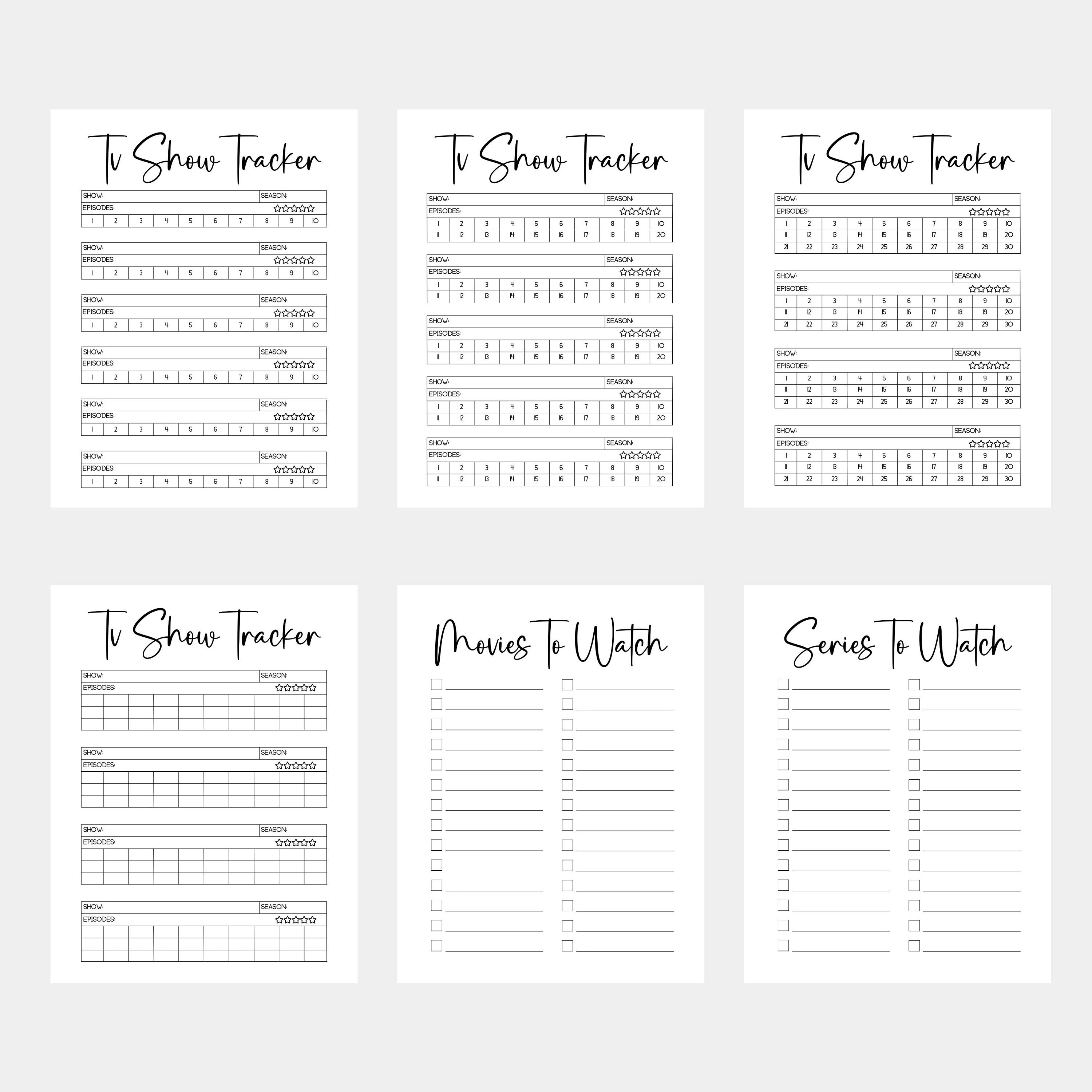 Printable Movie Tracker TV Show Tracker Bundle Watch List Movie TV ...