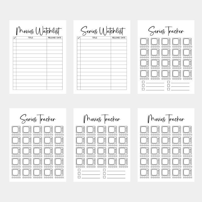 Printable Movie Tracker TV Show Tracker Bundle Watch List Movie TV ...