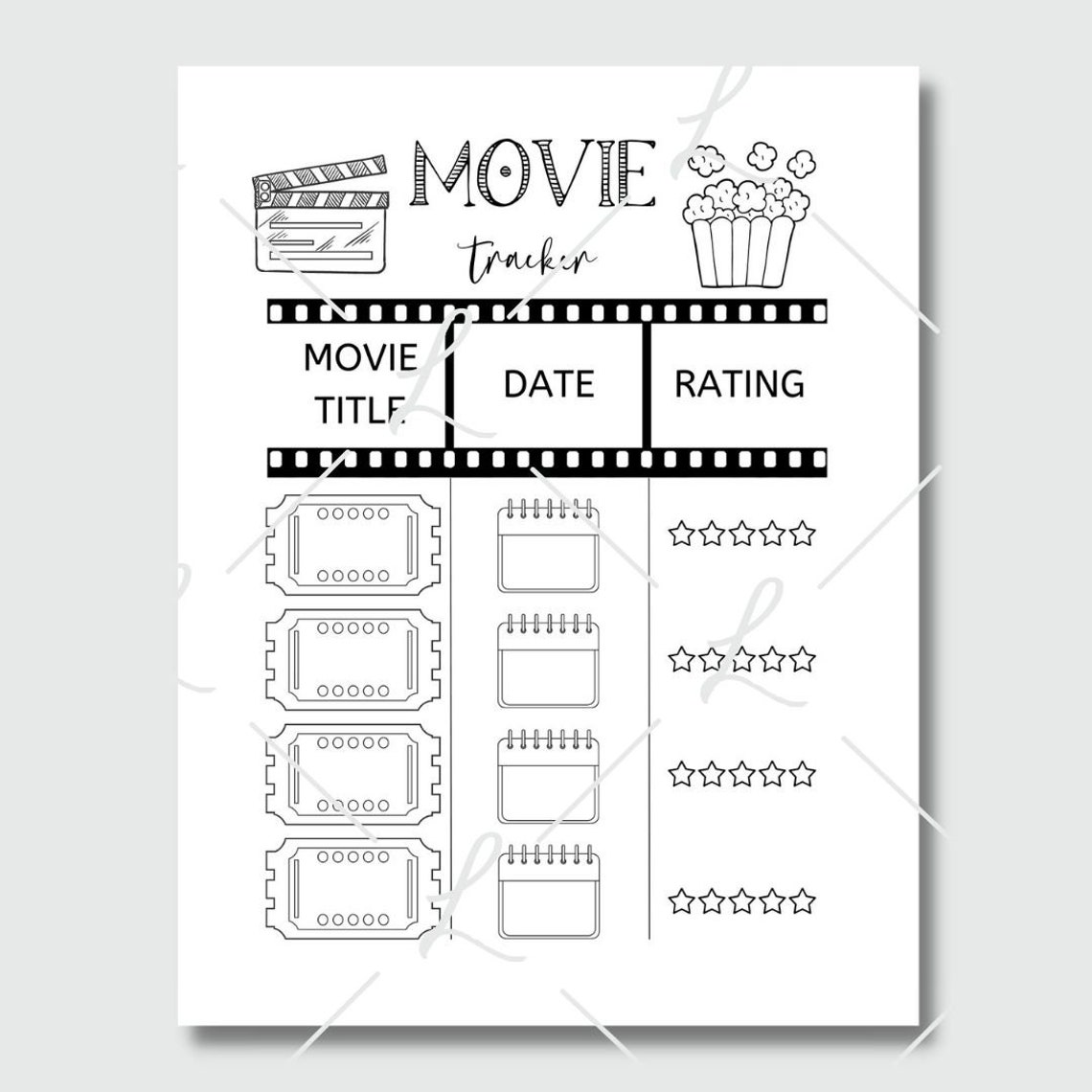 Printable Movie Watch List Movie Tracker Template Movie - Etsy