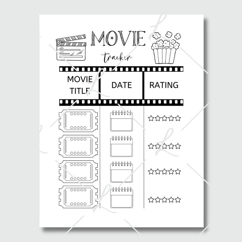 Printable Movie Watch List Movie Tracker Template Movie - Etsy