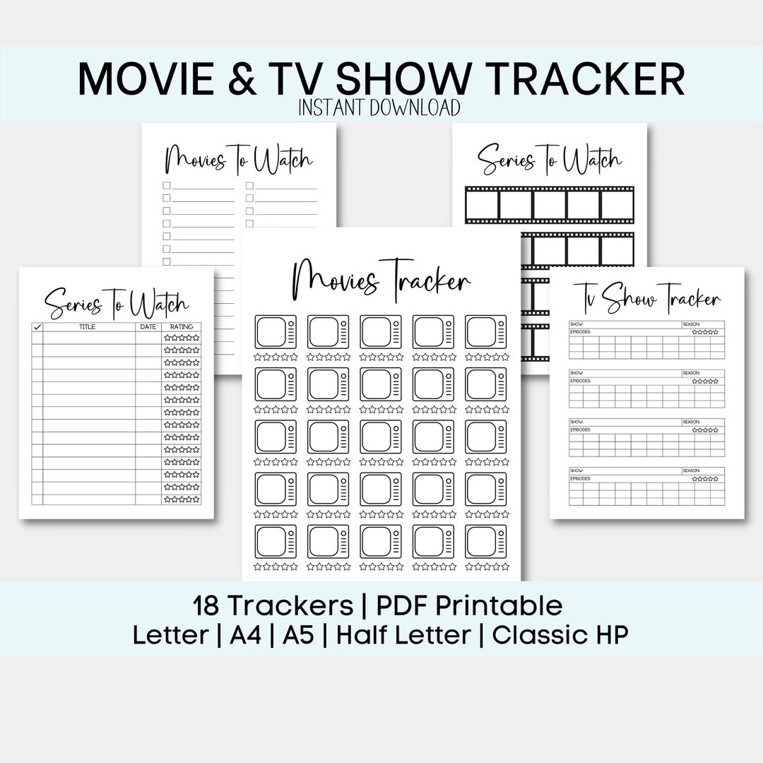 Printable Movie Tracker TV Show Tracker Bundle Watch List Movie TV ...