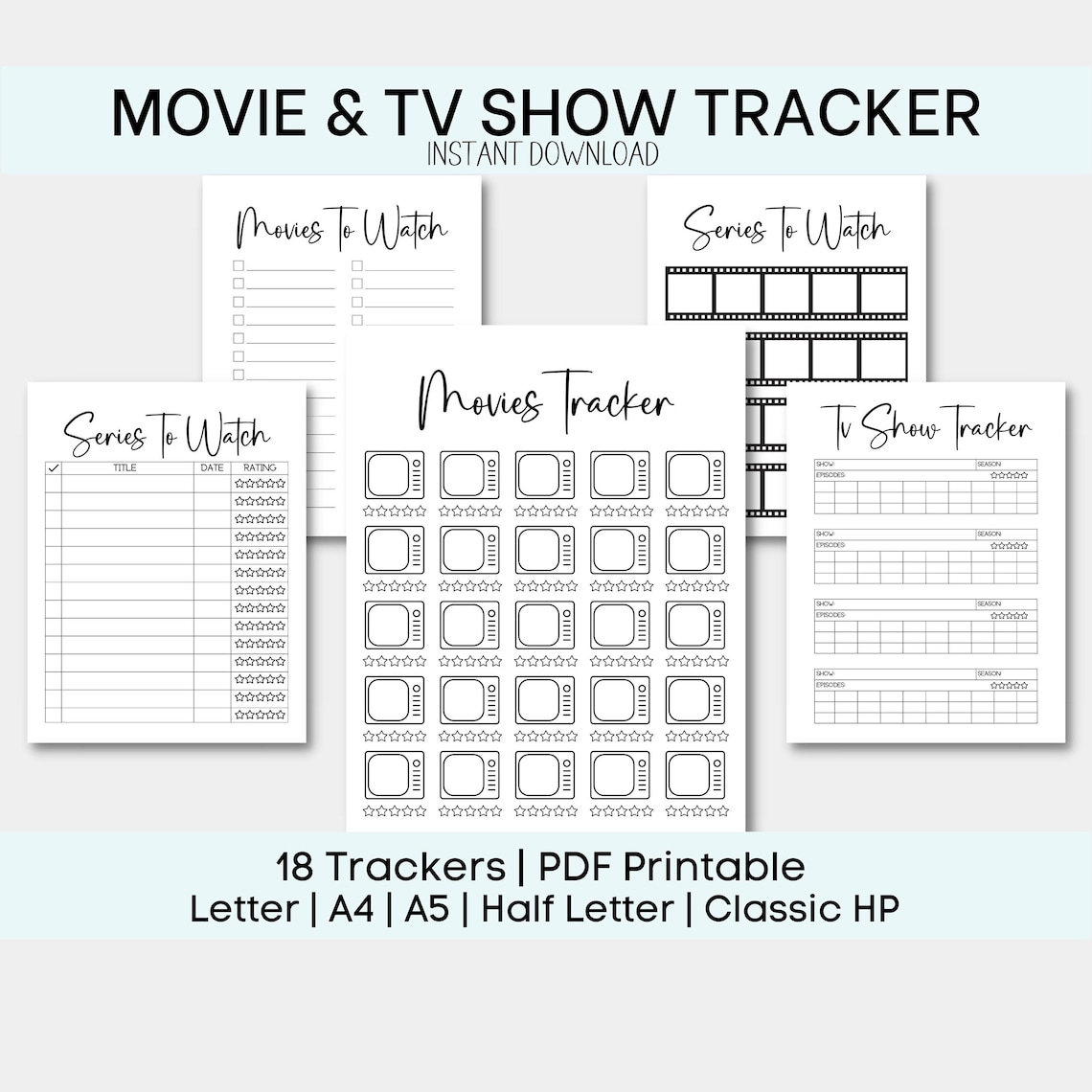 Printable Movie Tracker TV Show Tracker Bundle Watch List Movie TV ...