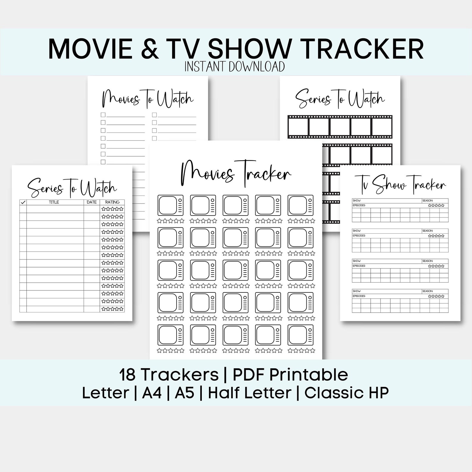 Printable Movie Tracker TV Show Tracker Bundle Watch List Movie TV ...