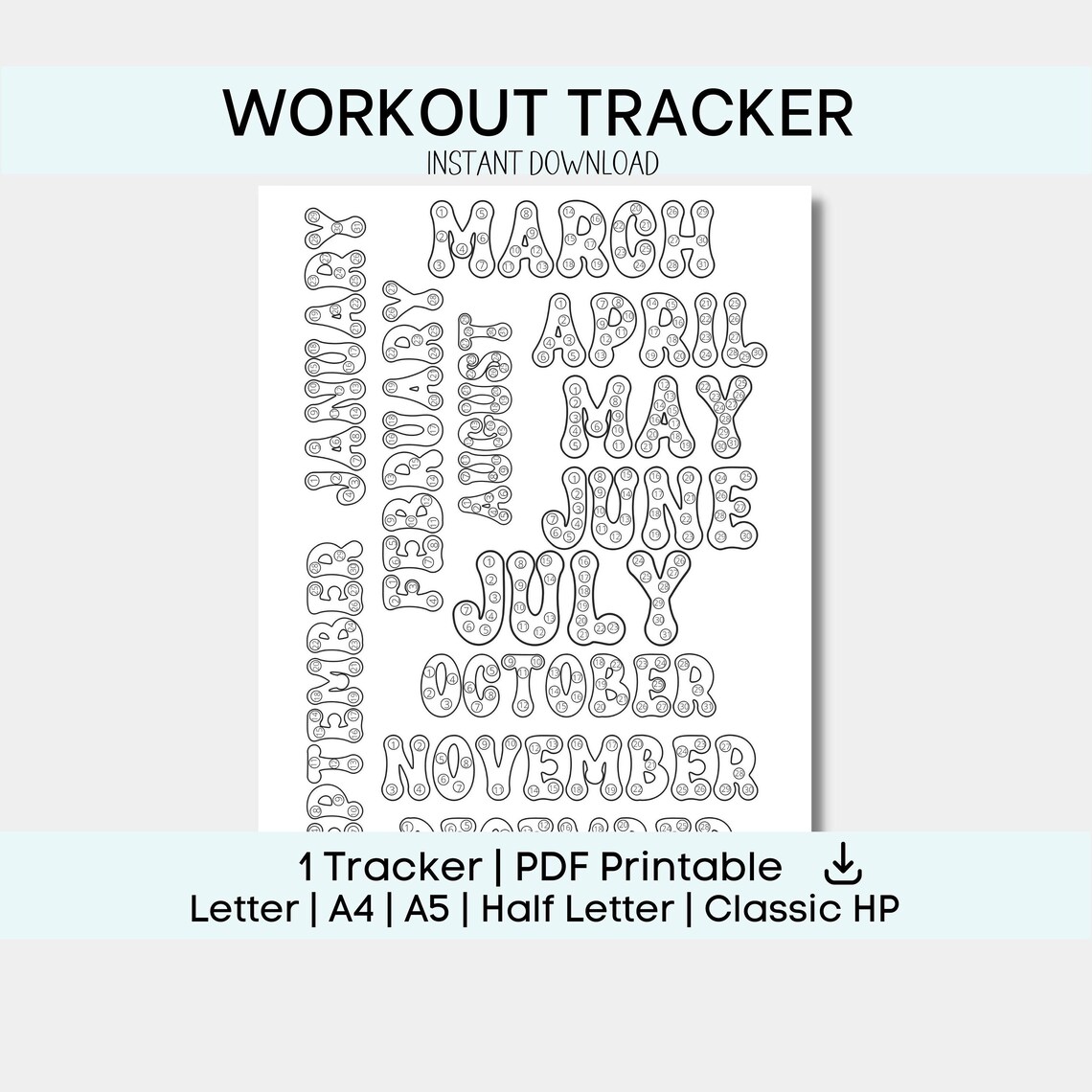 Printable Workout Tracker Habit Tracker Daily Fitness Planner Weight ...